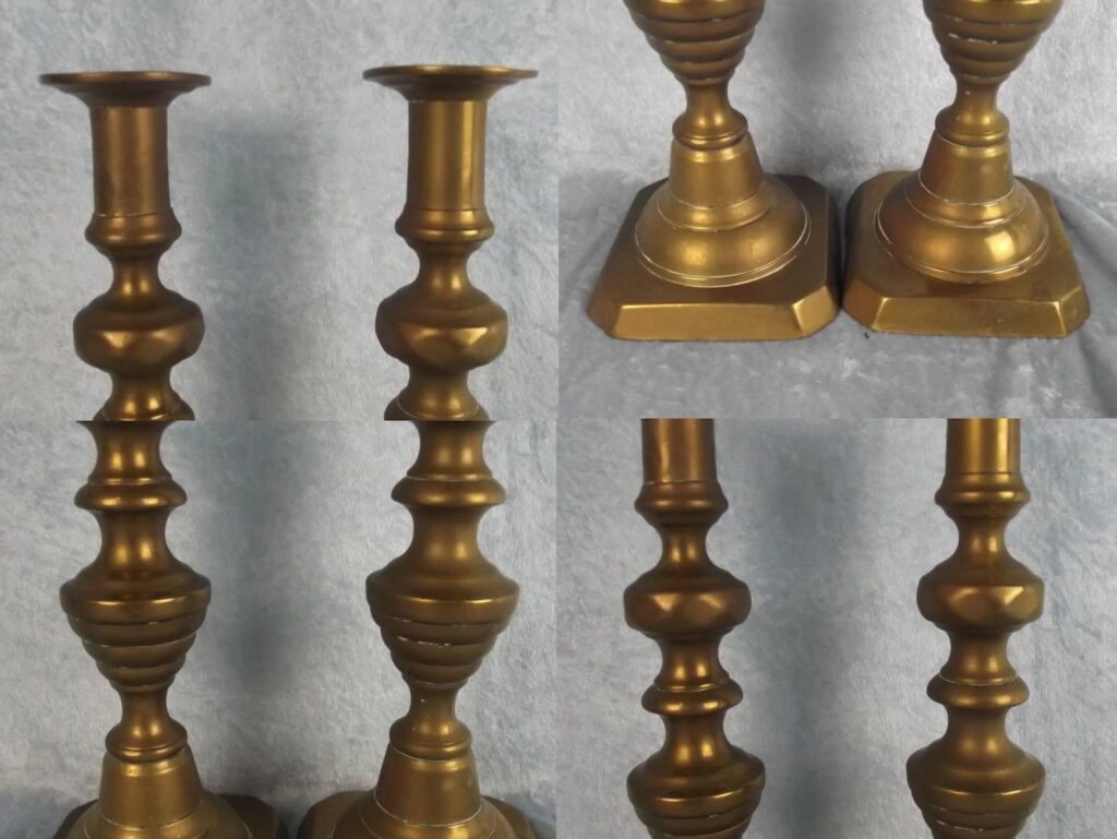 19th Century Brass Candlestick Pair #1 - Sally Antiques