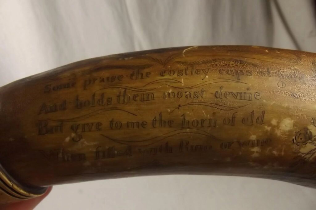 Mid 19th Century Carved Scottish Powder Horn Flask - Sally Antiques