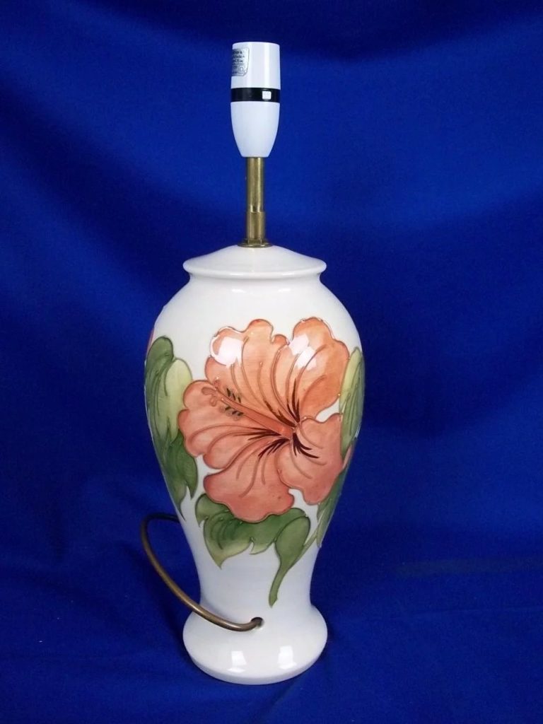 Moorcroft Pottery Hibiscus Pattern Large Ceramic Lamp Base - Sally Antiques