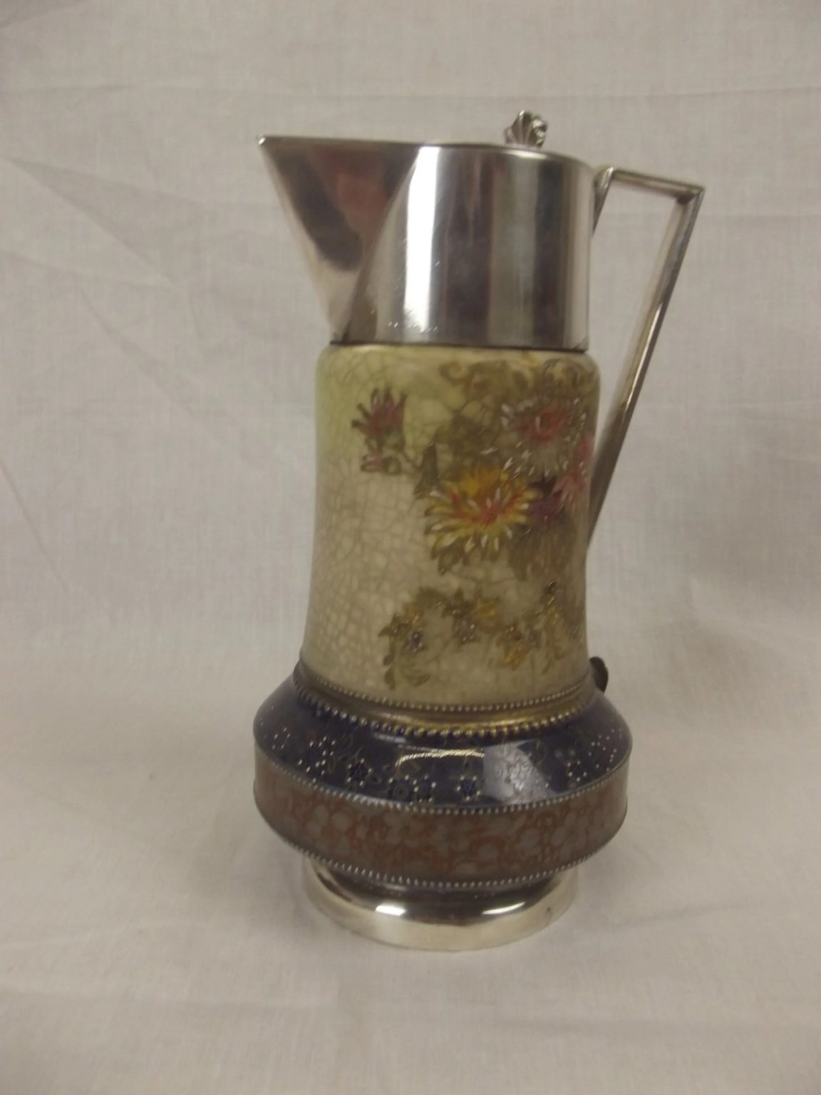 Victorian Aesthetic Floral Jug With Silver Plated Mounts - Sally Antiques