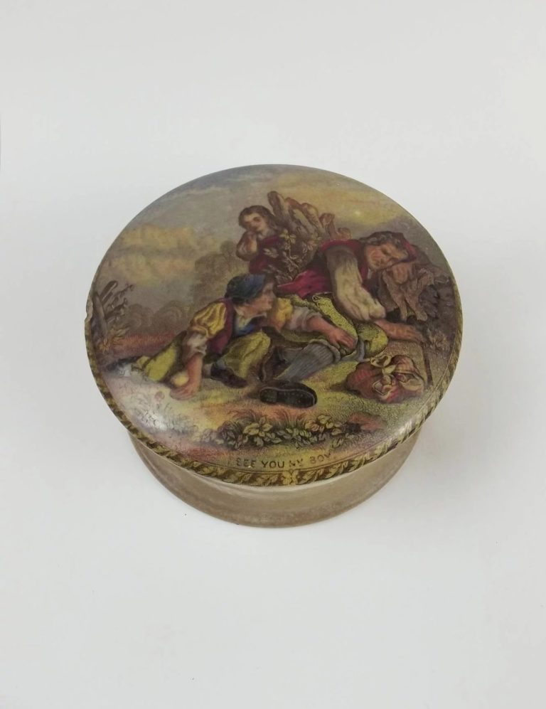 Victorian Prattware Lidded Pot ‘I See You My Boy’ - Sally Antiques
