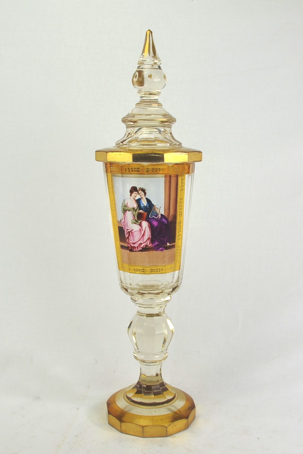 Beautiful Clear and Amber Bohemian Glass Goblet - Sally Antiques