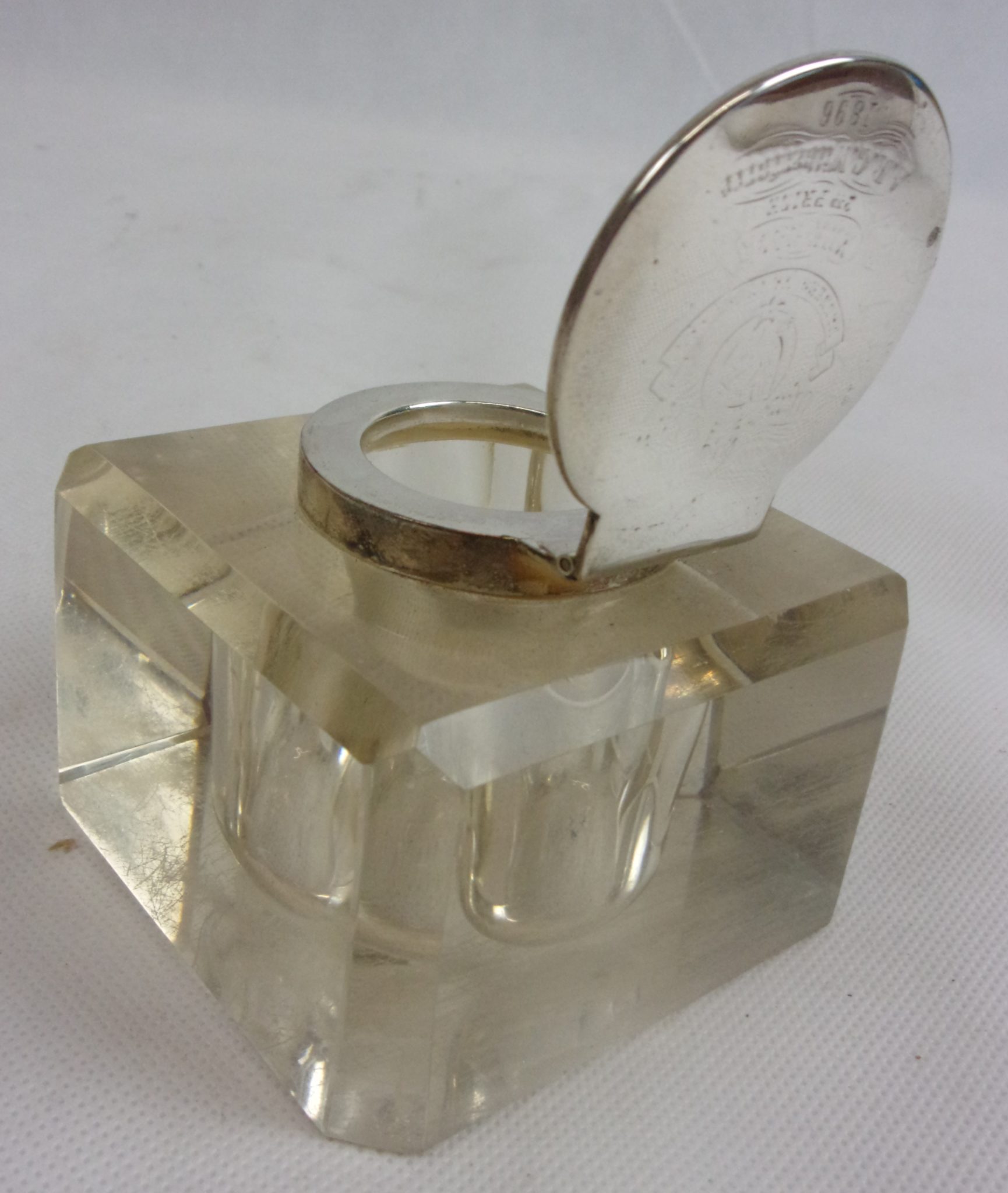 London 1895 Silver Topped Crystal Ink Well - Sally Antiques