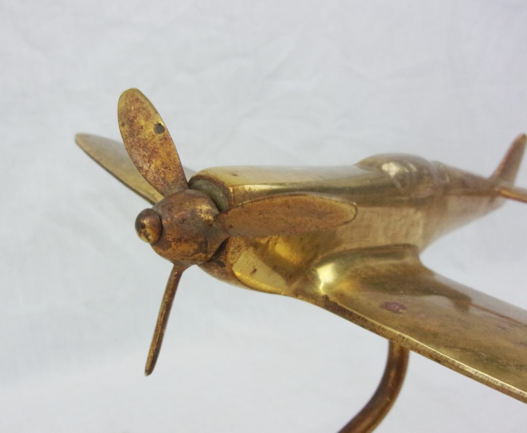 WW2 Era Brass Desktop Model RAF Supermarine Spitfire - Sally Antiques