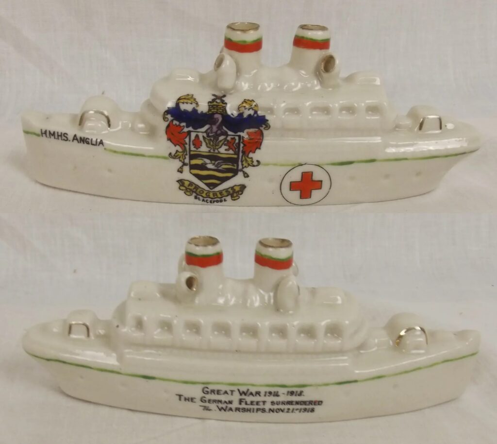 WW1 Carlton Crested China Model Of HMHS Anglia With Blackpool Crest ...
