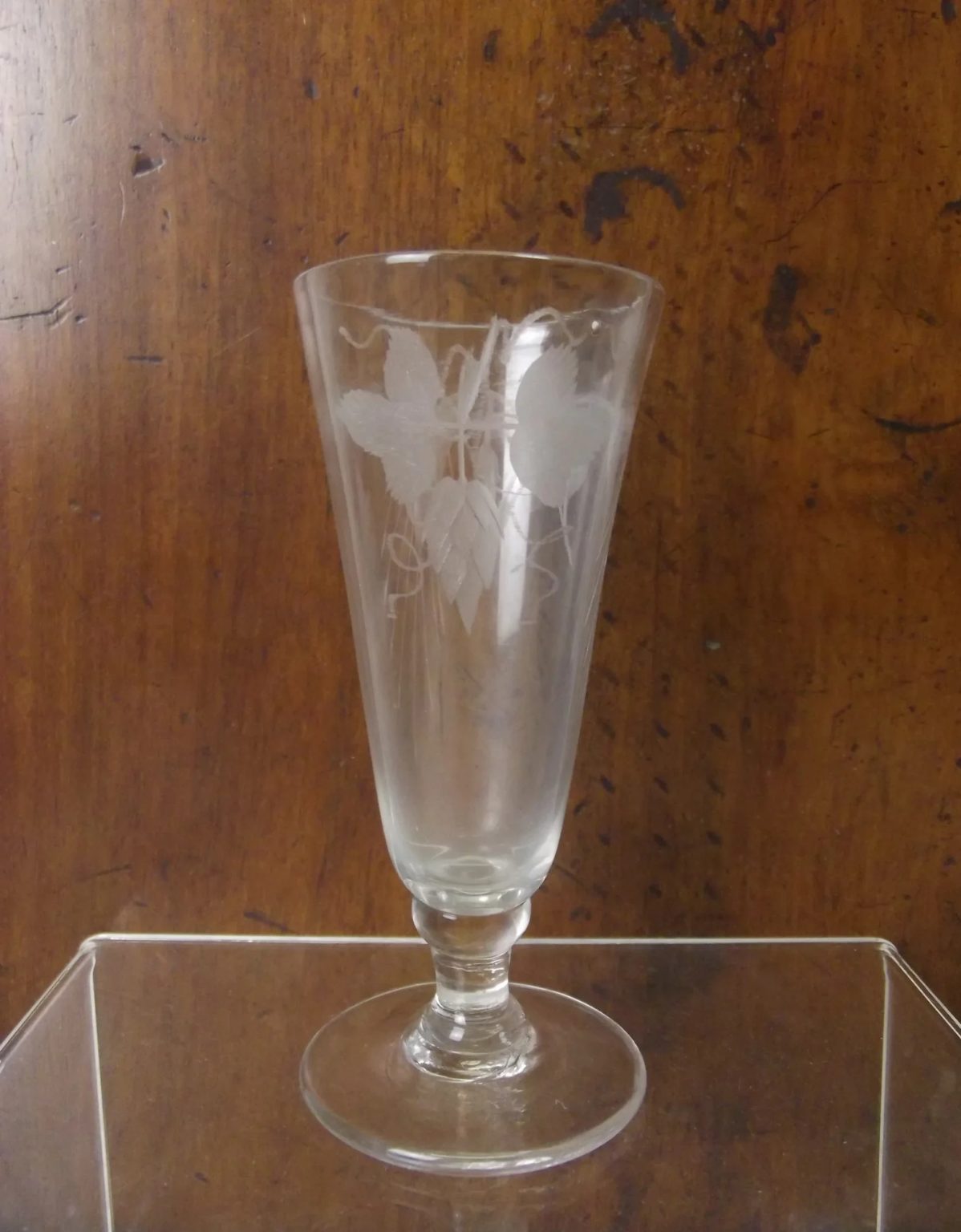 Georgian Rounded Knop Etched Dwarf Ale Glass - Sally Antiques