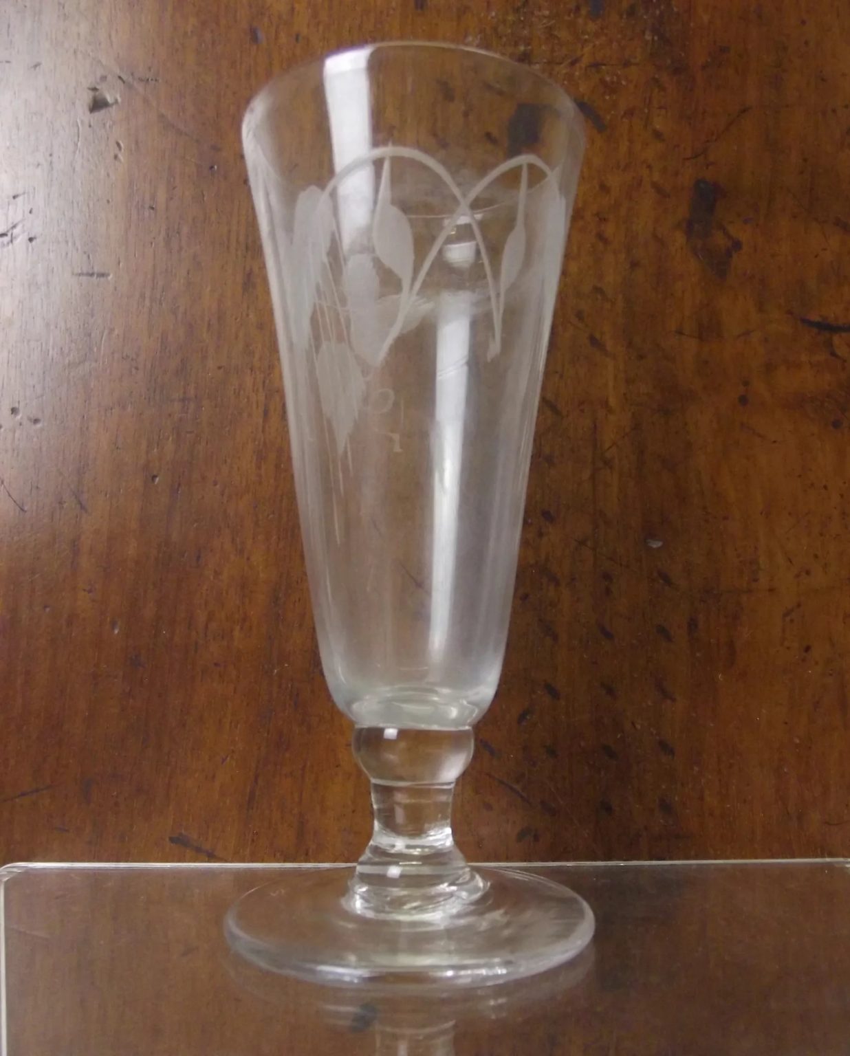 Georgian Rounded Knop Etched Dwarf Ale Glass - Sally Antiques