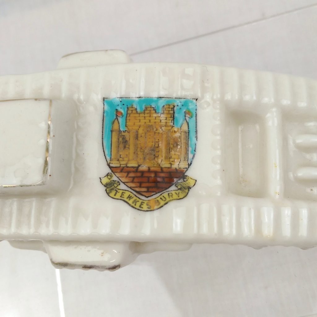 WW1 Arcadian China Tewkesbury Crested China Tank - Sally Antiques