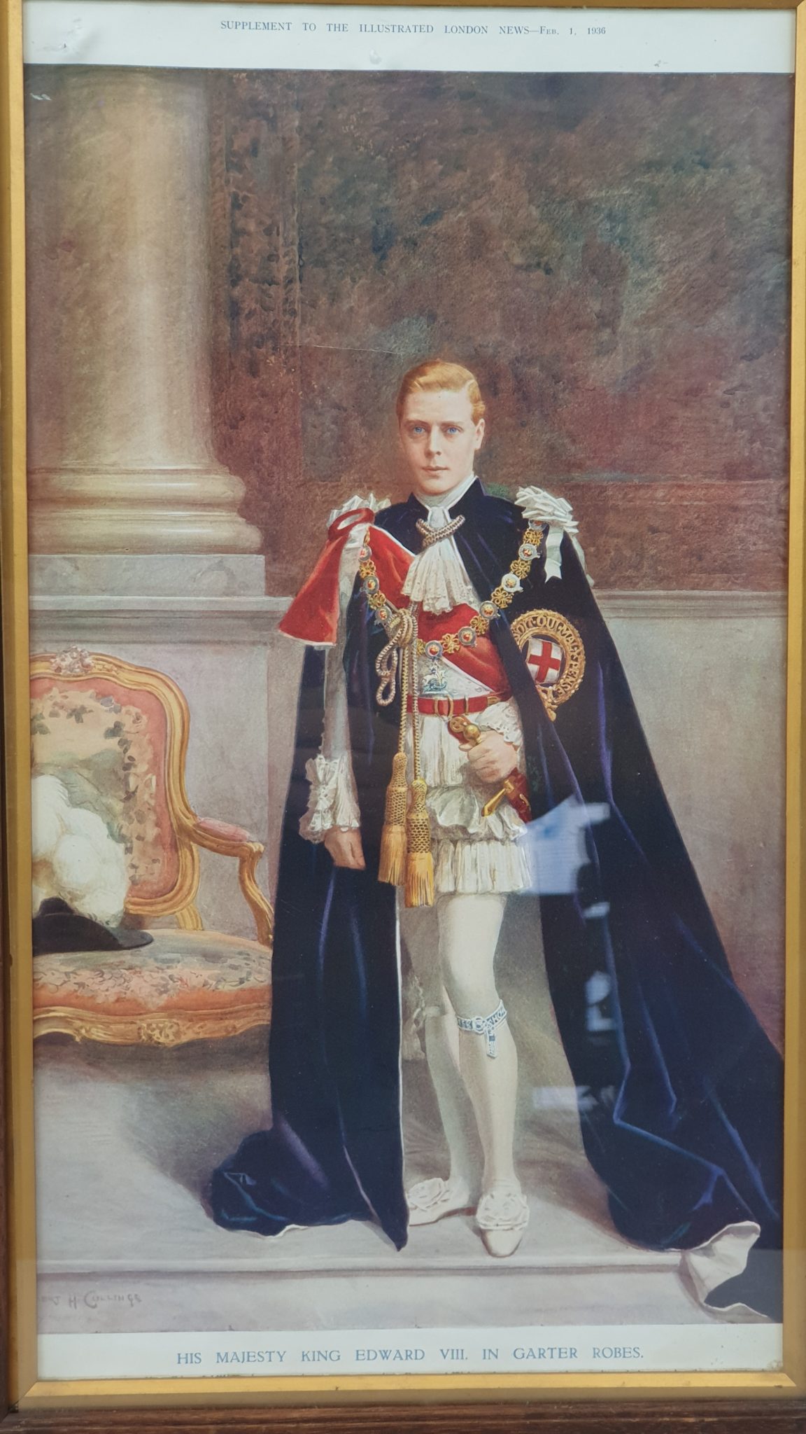 1936 Edward VIII In Garter Robes Chromolithograph - Sally Antiques