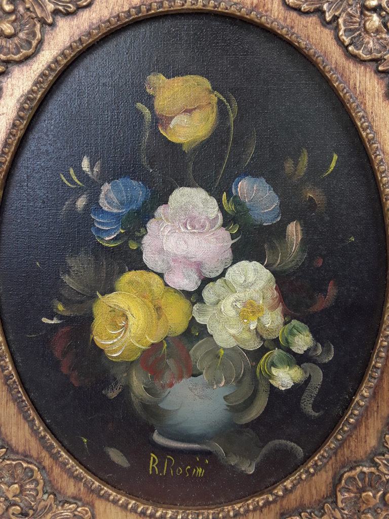Framed R Rosini Italian Artist Oil Painting Of Flowers - Sally Antiques
