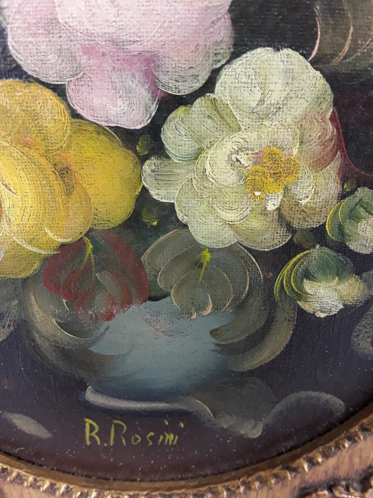 Framed R Rosini Italian Artist Oil Painting Of Flowers - Sally Antiques