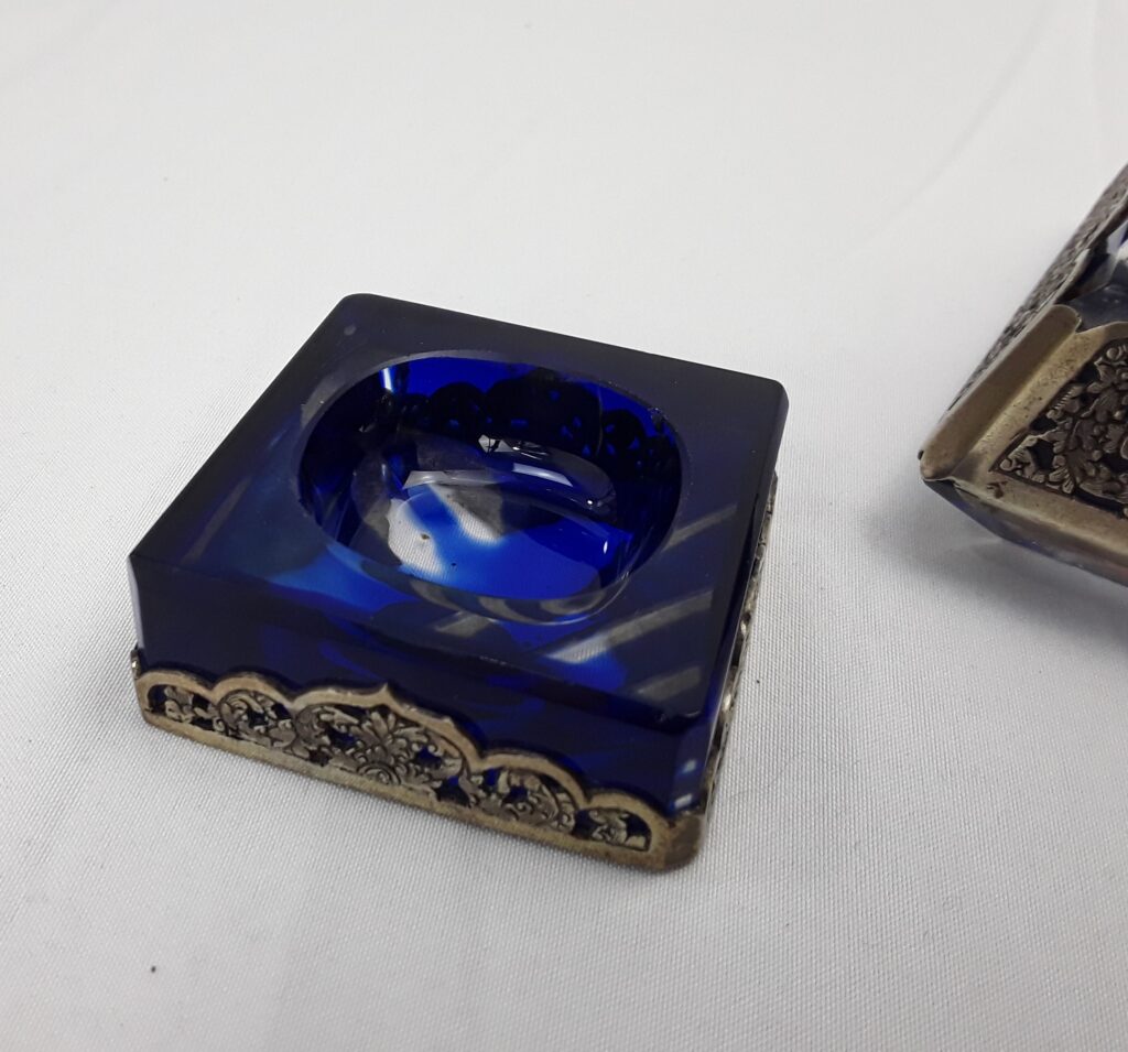 Early 20th Century Persian Blue Glass And White Metal Inkwell - Sally ...
