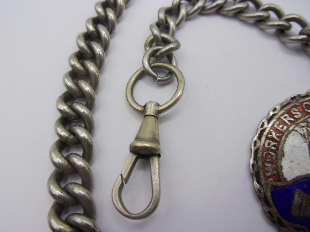 Silver Albert Watch Chain with Railway Union Fob - Sally Antiques