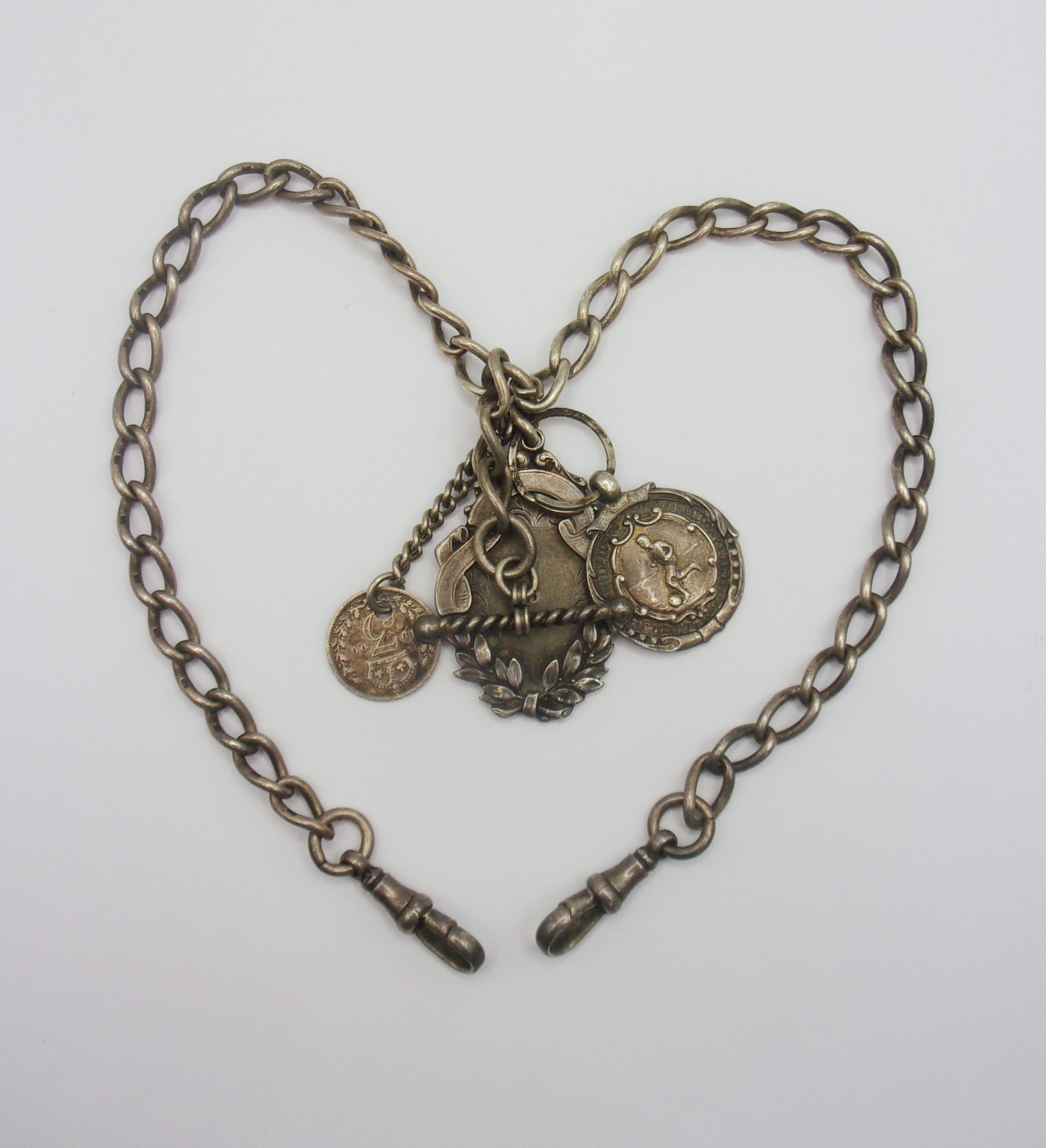 Silver Double Albert Watch Chain with Sporting Fobs - Sally Antiques
