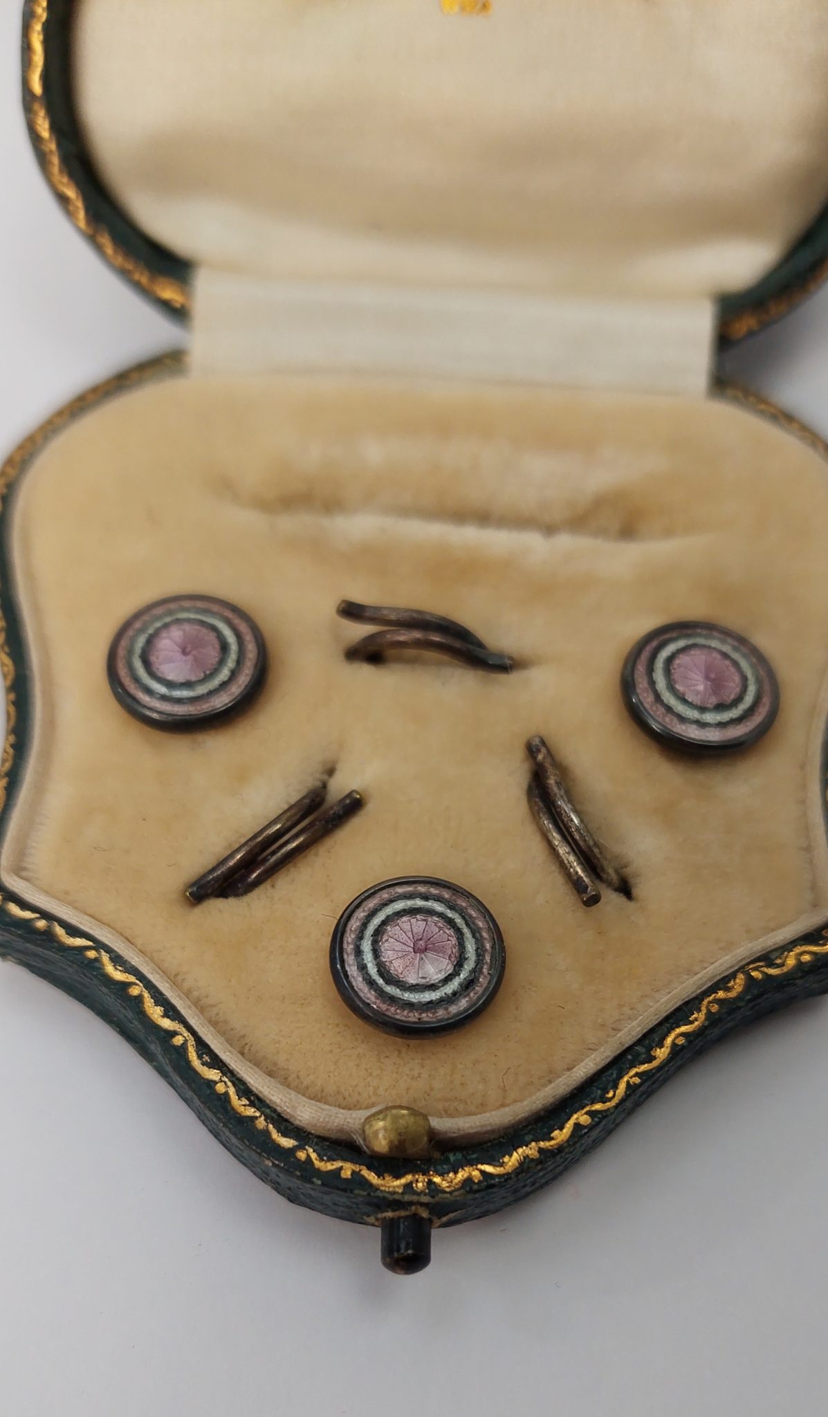 Cased Set of Three Silver & Enamel Collar Studs - Sally Antiques