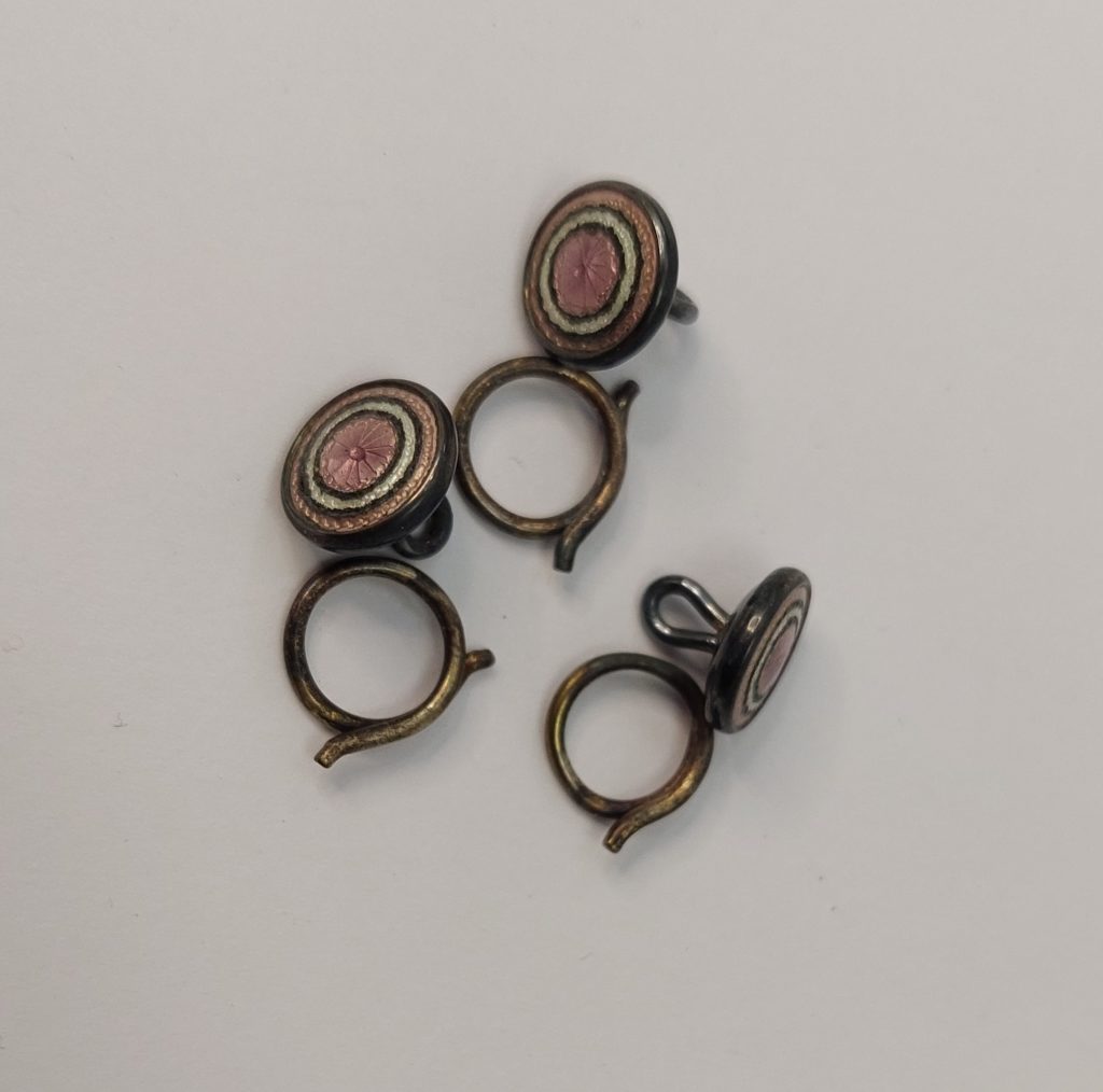 Cased Set of Three Silver & Enamel Collar Studs - Sally Antiques