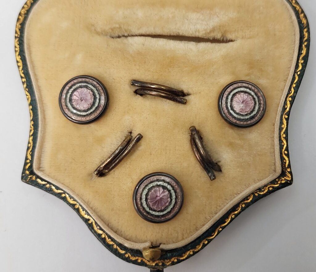 Cased Set of Three Silver & Enamel Collar Studs - Sally Antiques