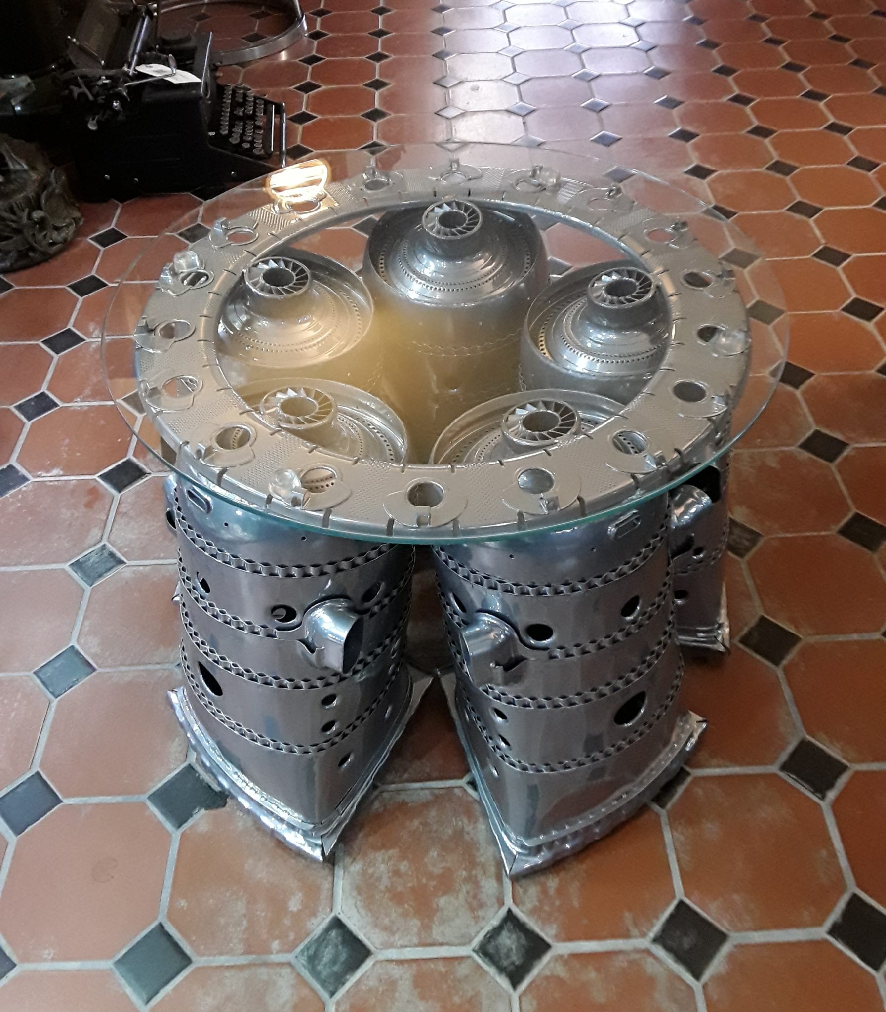 RAF Canberra Aircraft Engine Flame Tube Upcycled Table - Sally Antiques