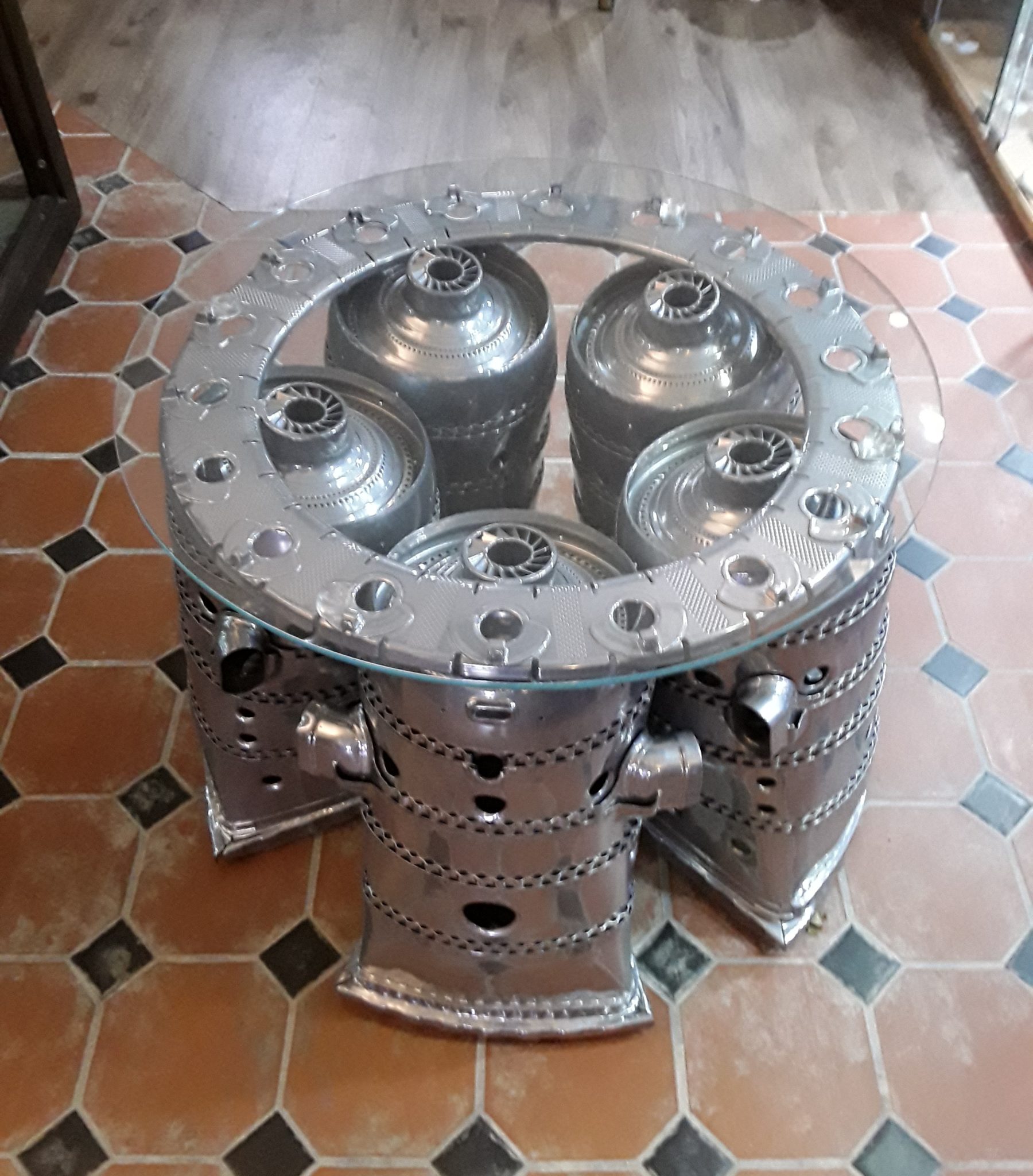 RAF Canberra Aircraft Engine Flame Tube Upcycled Table - Sally Antiques