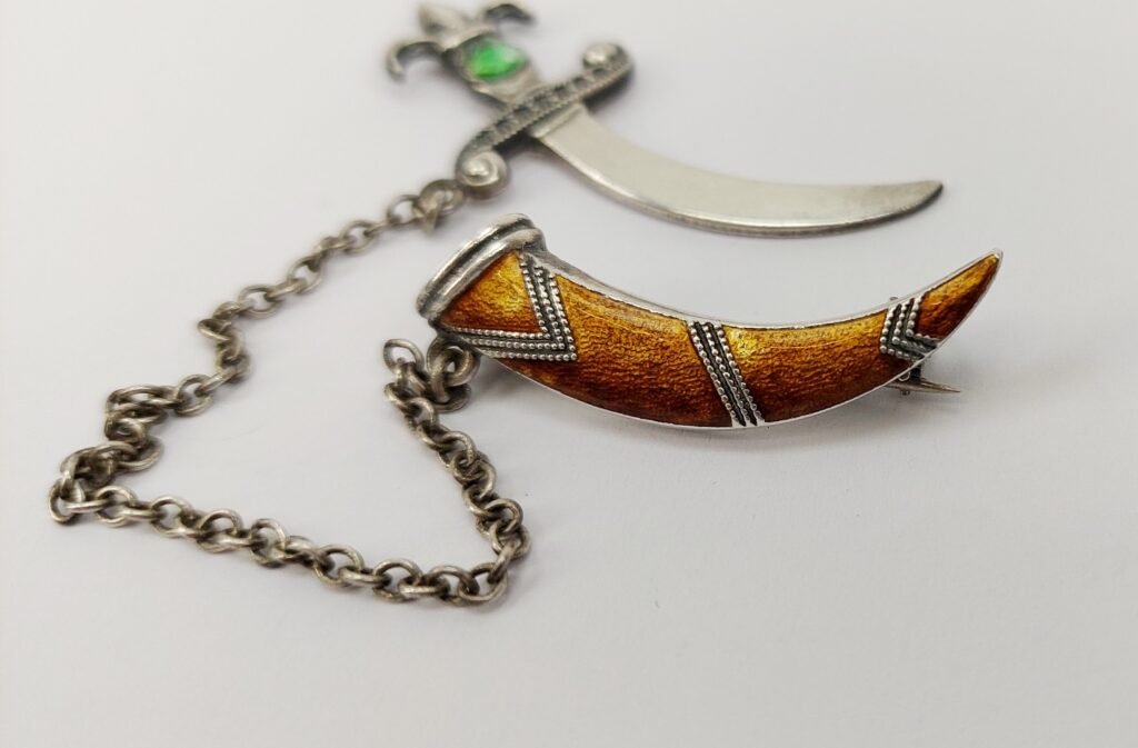 Sterling Silver & Enamel Curved Dagger Brooch - Sally Antiques