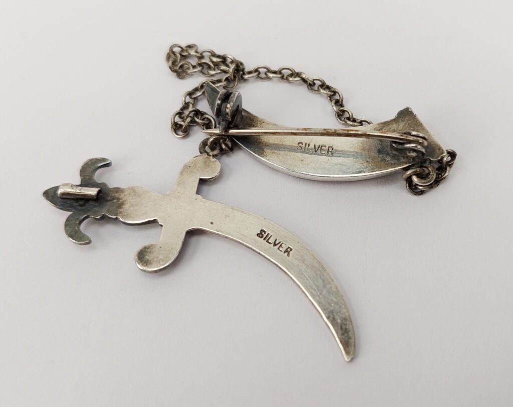 Sterling Silver & Enamel Curved Dagger Brooch - Sally Antiques