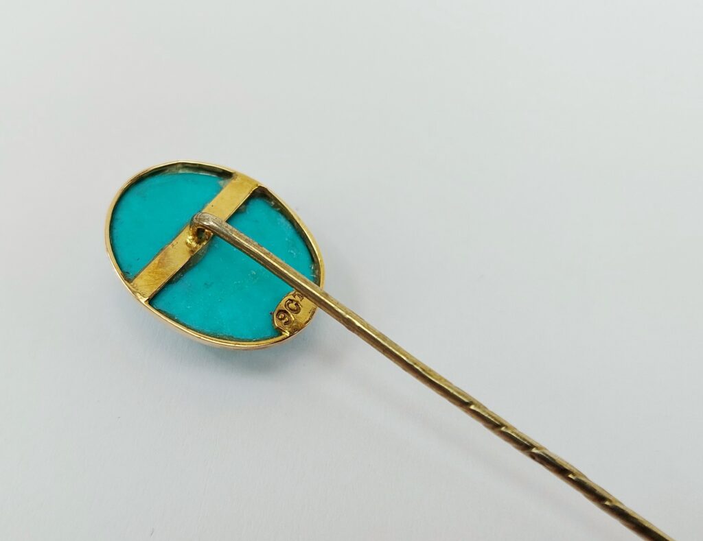 9ct Yellow Gold & Turquoise Pin Brooch - Sally Antiques