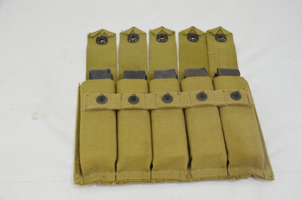 Original WW2 US Army Thompson Pouch and 5 Magazines - Sally Antiques
