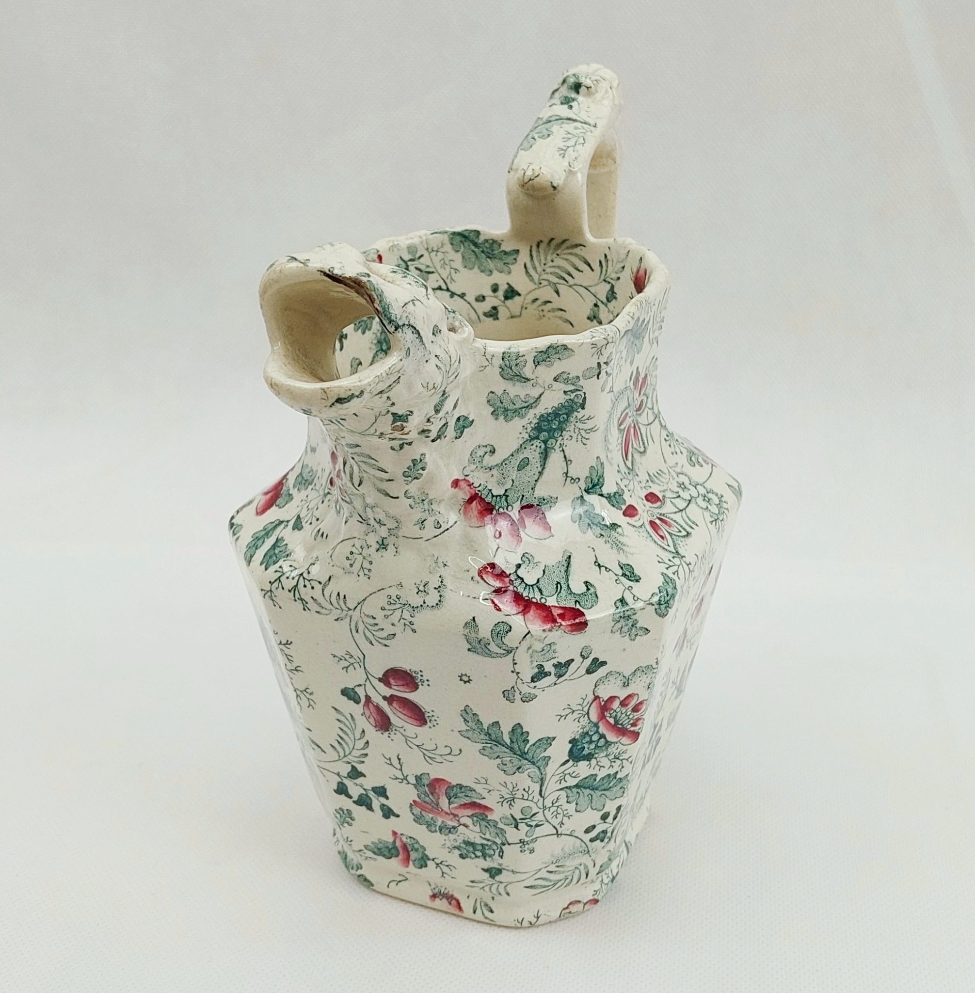 c1840 Victorian Floral Jug With Animal Spout - Sally Antiques