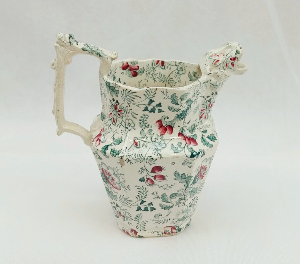 c1840 Victorian Floral Jug With Animal Spout - Sally Antiques