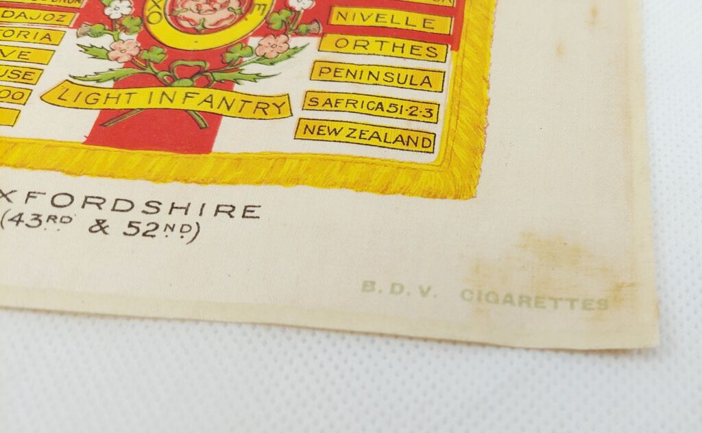 WW1 BDV Cigarettes Silk Postcard – Oxfordshire Regiment - Sally Antiques