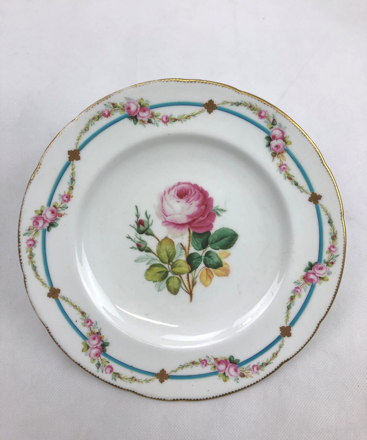 c1850 Hand Painted Minton Rose Plate - Sally Antiques