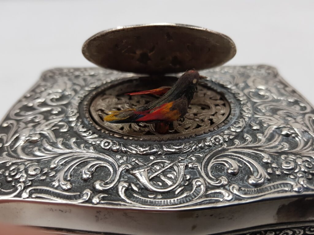 19th Century Continental Silver Singing Bird Box - Sally Antiques