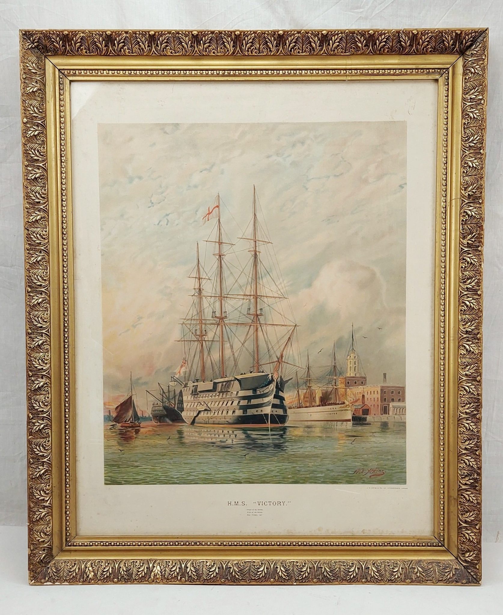 Framed Victorian Chromolithogaph Of HMS Victory By W. E. Atkins - Sally ...