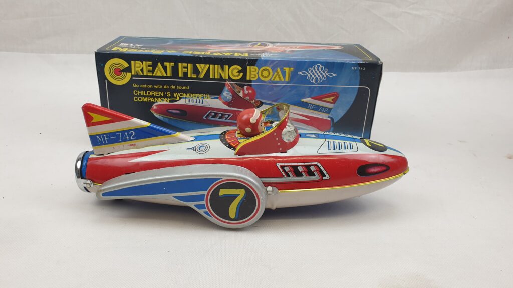 Vintage 1980s Chinese Tinplate Great Flying Boat #2 - Sally Antiques