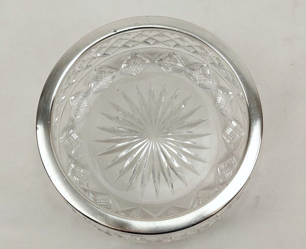 Cut Glass Bowl With 1931 Sheffield Silver Rim - Sally Antiques