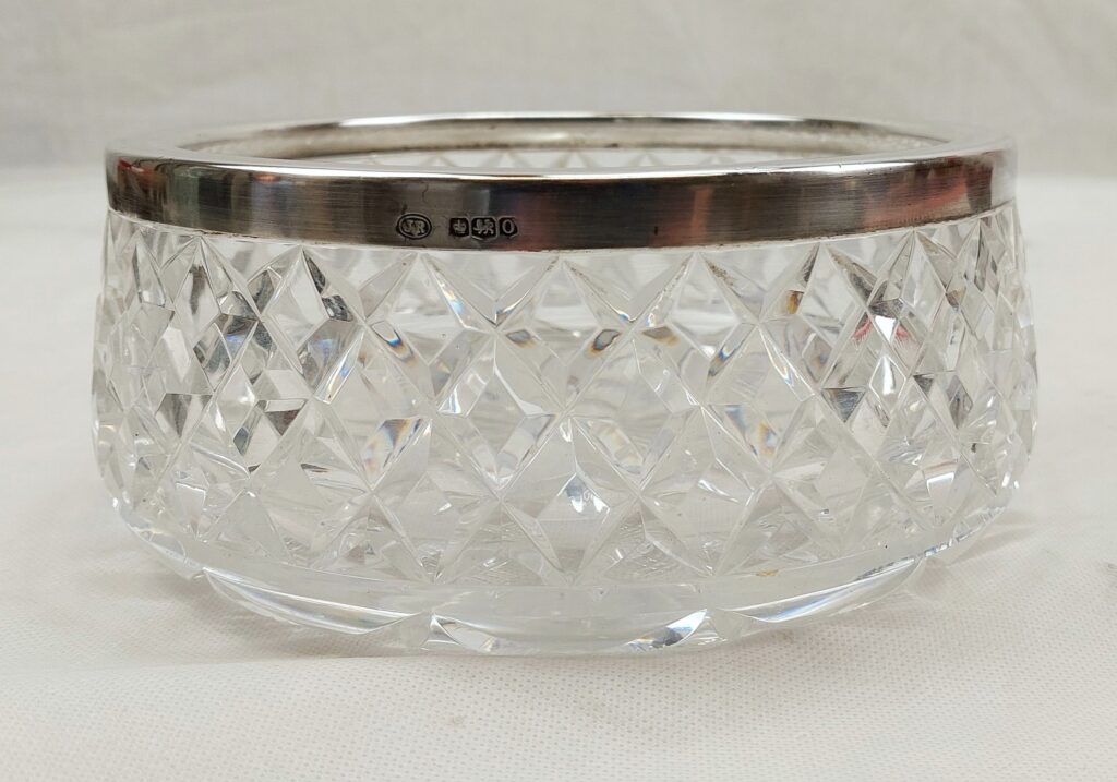 Cut Glass Bowl With 1931 Sheffield Silver Rim - Sally Antiques