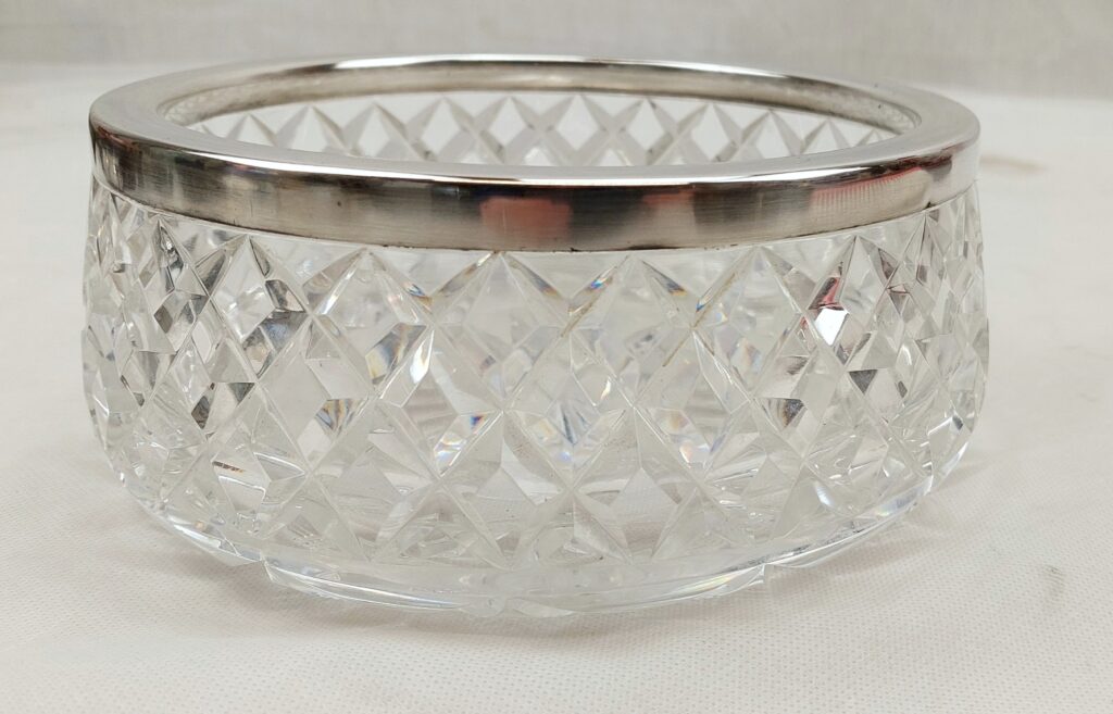 Cut Glass Bowl With 1931 Sheffield Silver Rim - Sally Antiques