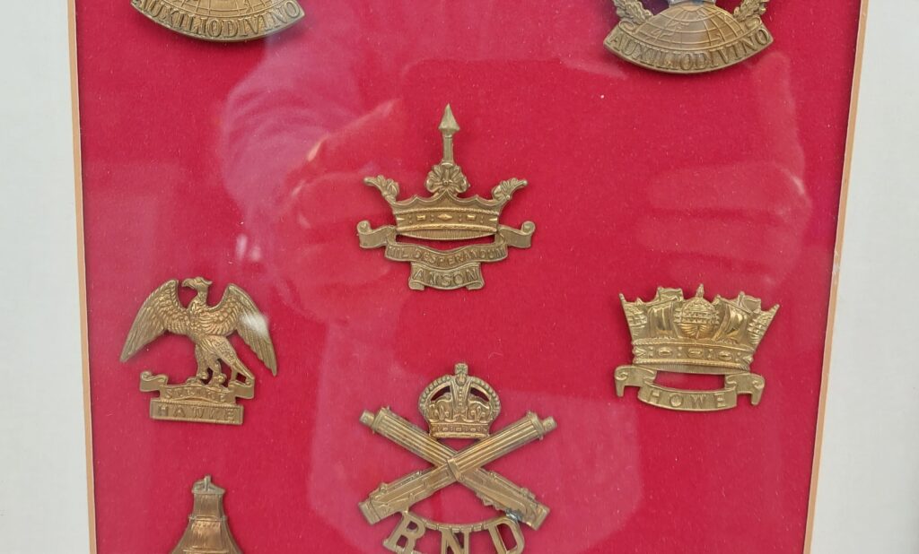 Excellent Framed Display Of Original WW1 Royal Navy Division Cap Badges ...