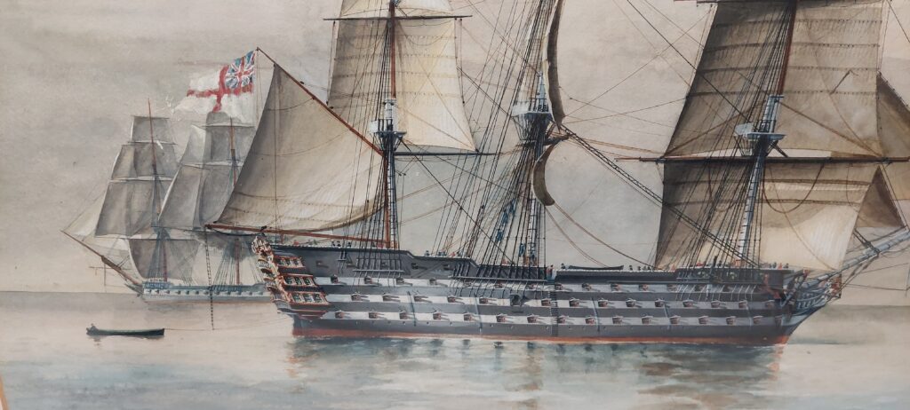 1893 Watercolour Of H.M.S. Victory And Ships Of The British Fleet Off ...