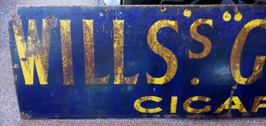 Large Wills Gold Flake Cigarettes Enamel Sign - Sally Antiques