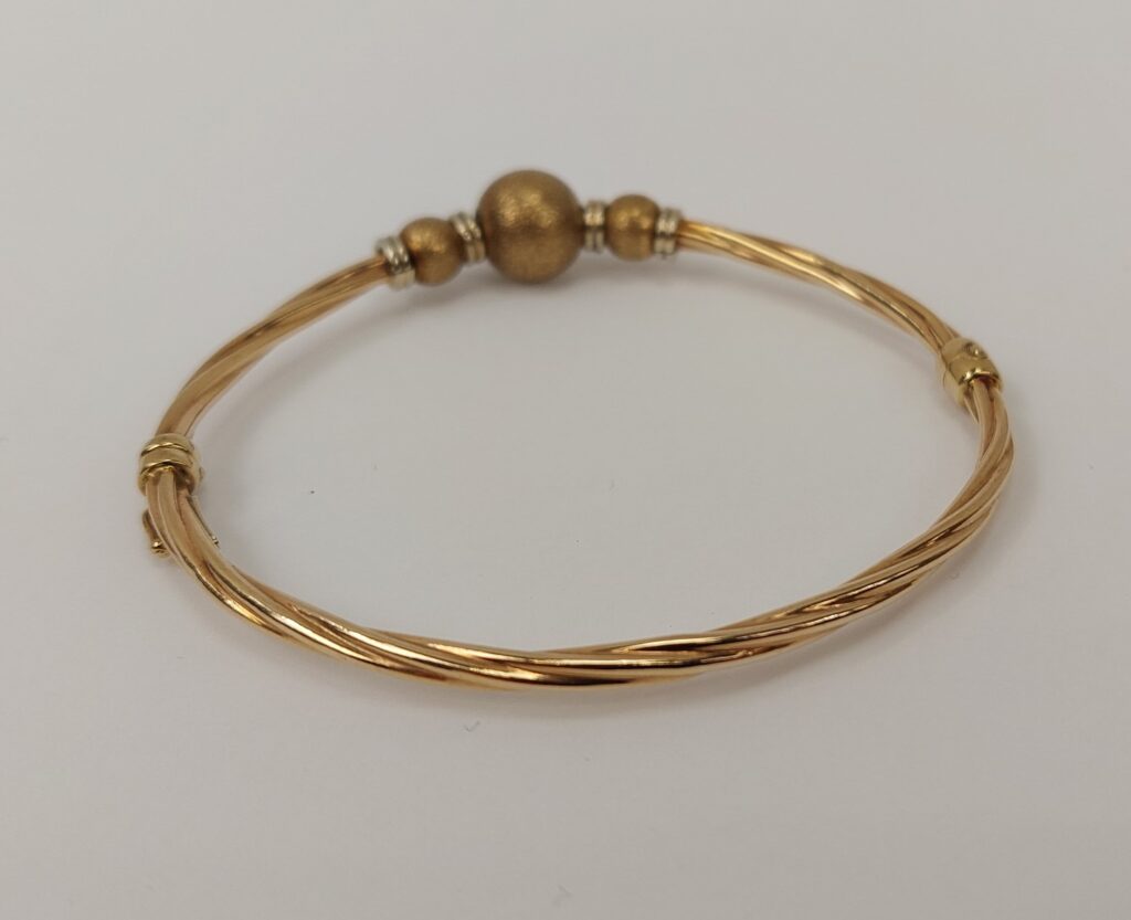 9ct Gold Hinged Bangle With Beads - Sally Antiques