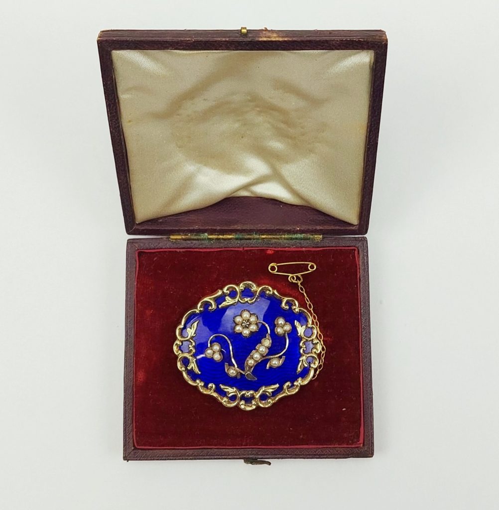 Victorian Gold & Blue Enamel Pearl & Diamond Mourning Brooch - Sally ...