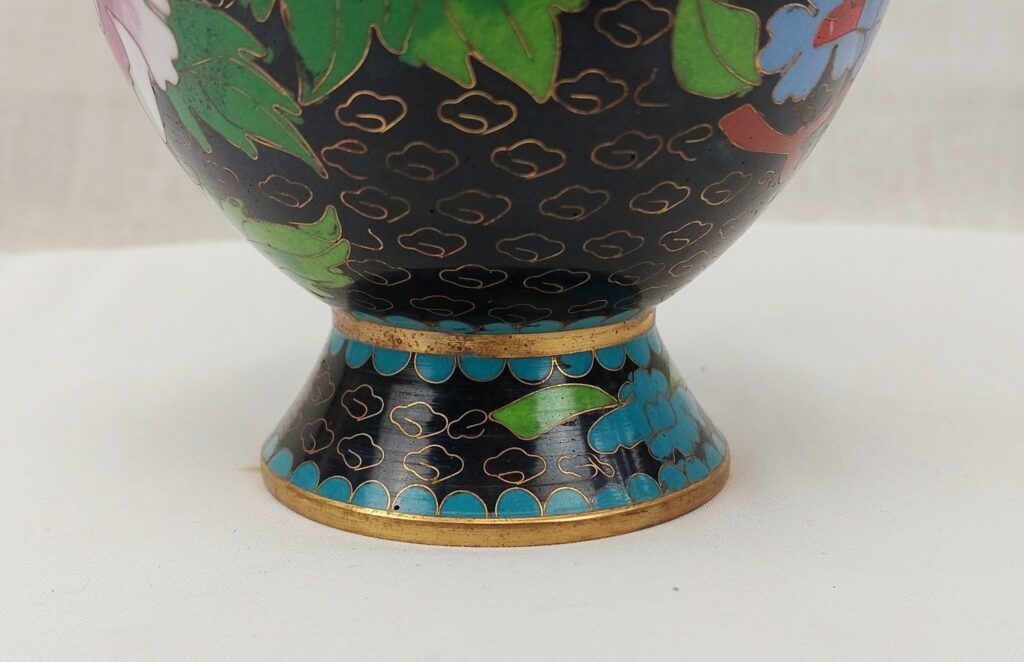 Chinese Cloisonne Vase With Flowers And A Bird - Sally Antiques