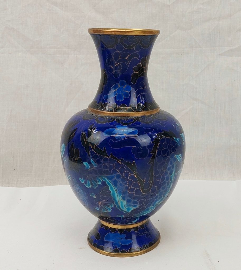 Blue Chinese Cloisonne Vase With Dragons - Sally Antiques