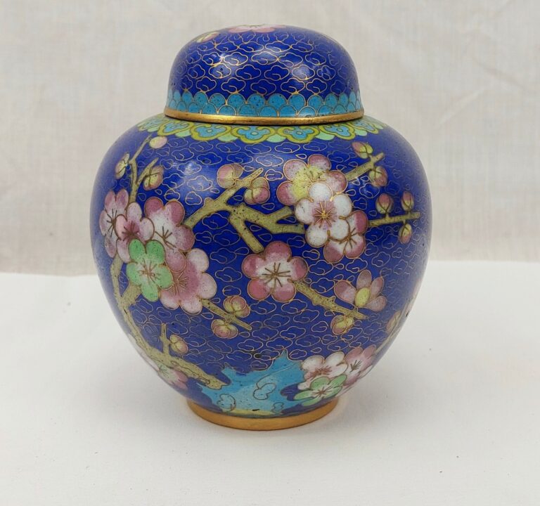Blue Floral Chinese Cloisonne Ginger Jar - Sally Antiques