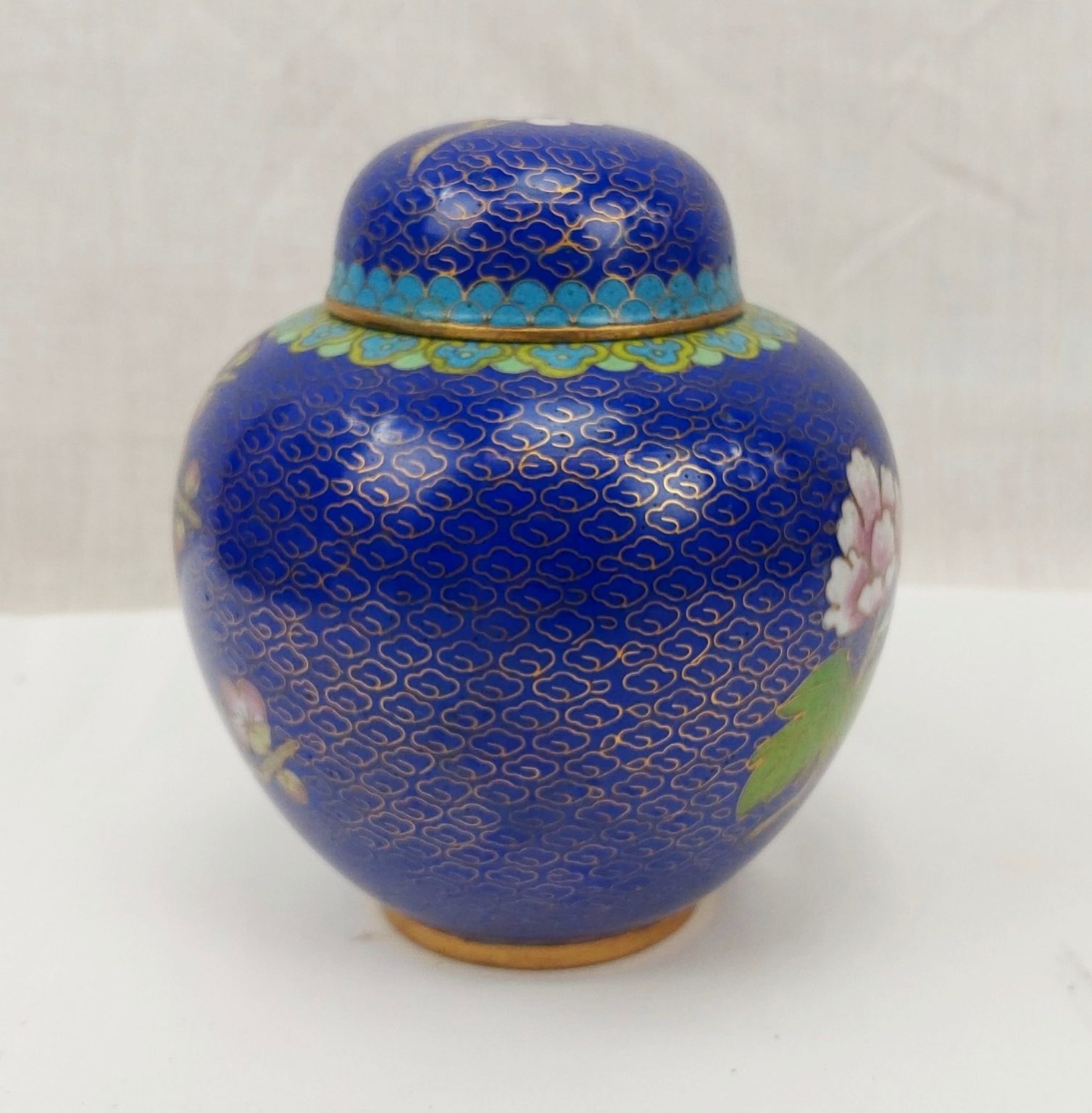Blue Floral Chinese Cloisonne Ginger Jar - Sally Antiques