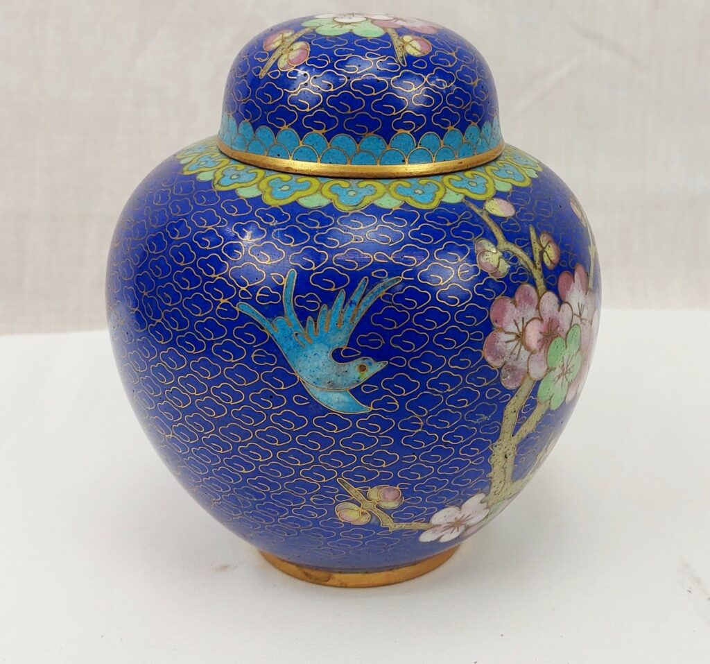 Blue Floral Chinese Cloisonne Ginger Jar - Sally Antiques