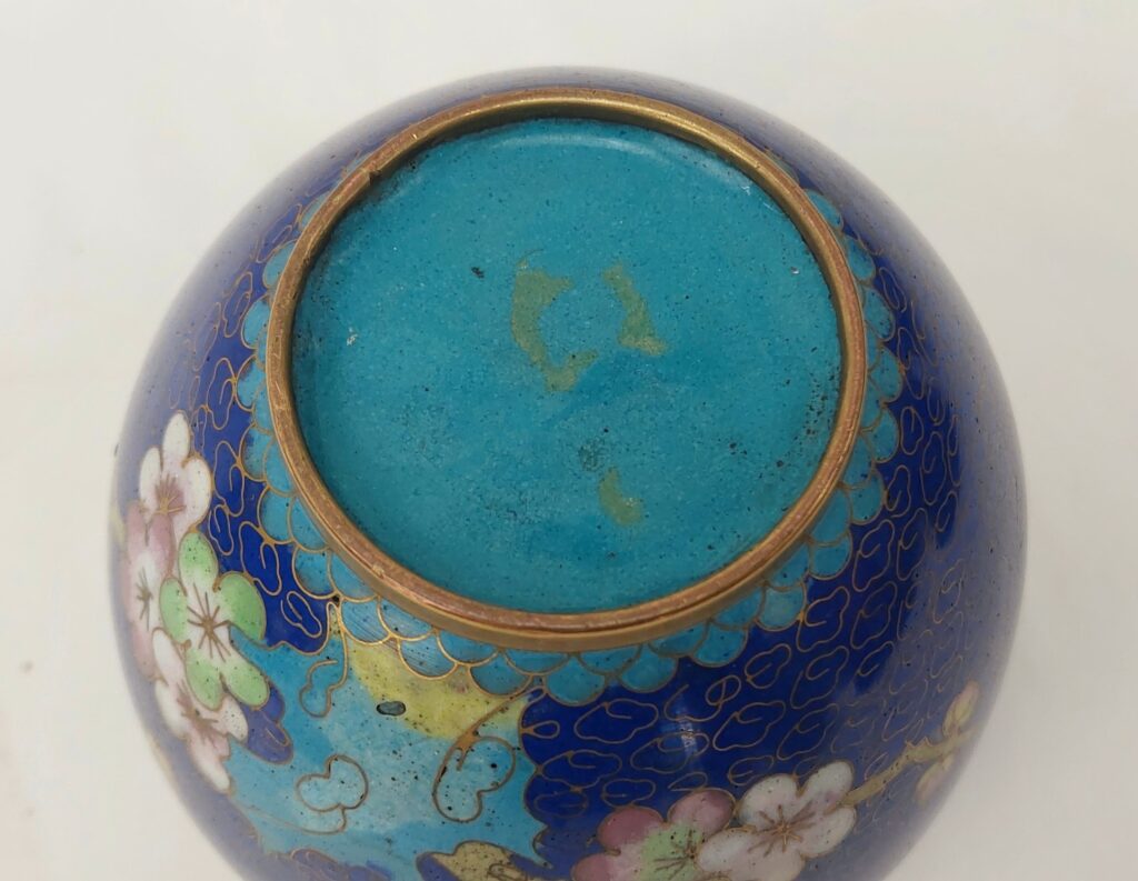 Blue Floral Chinese Cloisonne Ginger Jar - Sally Antiques