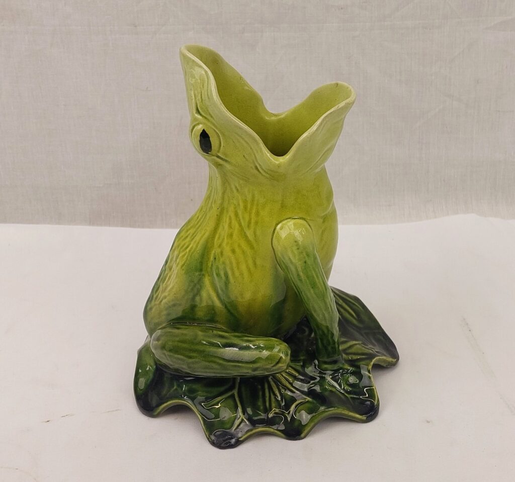 c1900 Bretby Majolica Frog Jug - Sally Antiques
