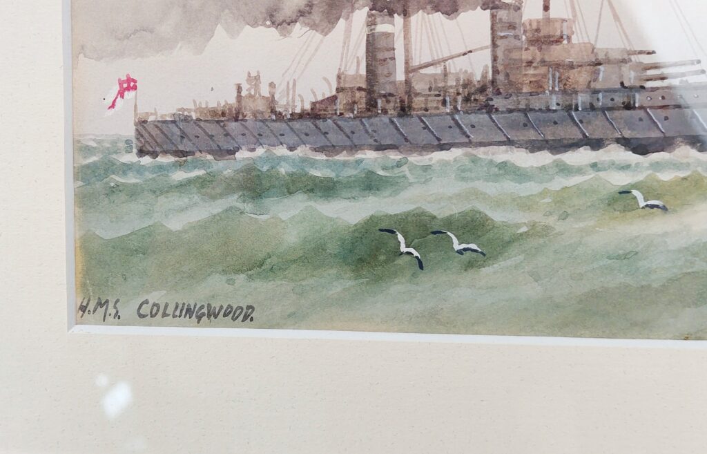 Framed HMS Collingwood (1908) St Vincent Class Battleship Watercolour D ...